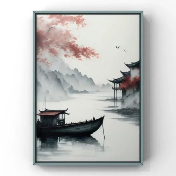 Triad Art & Design | Art | Classic Chinese Ink Art Landscape Boat And ...